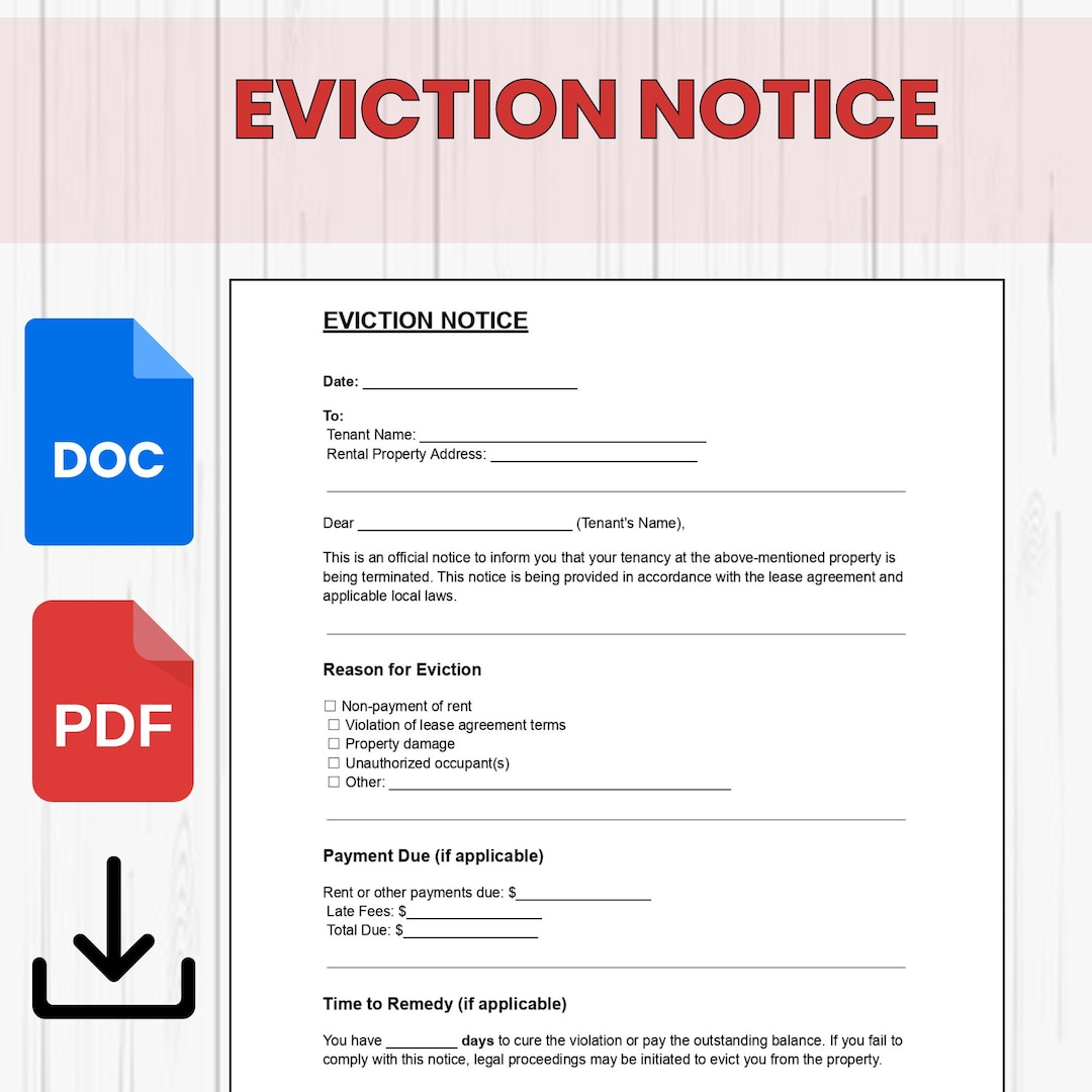 Eviction Notice Template | Lease Termination Form | Printable PDF, Word ...