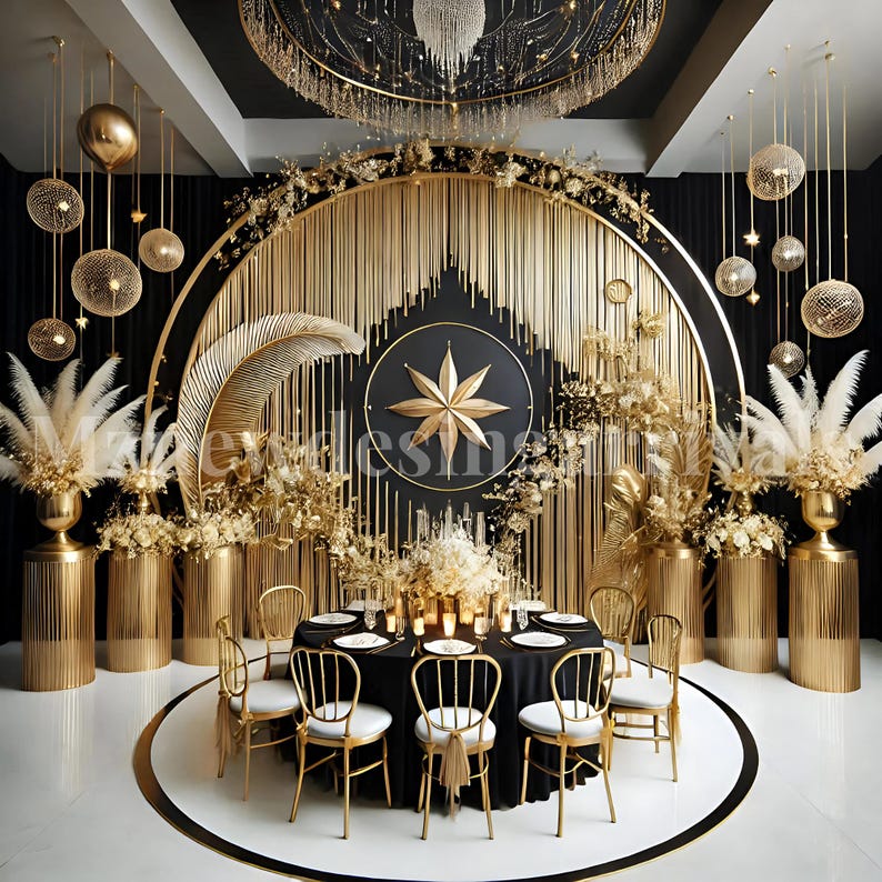 Black & Gold Photography Backdrop: Elegant Celebration Design (digital ...