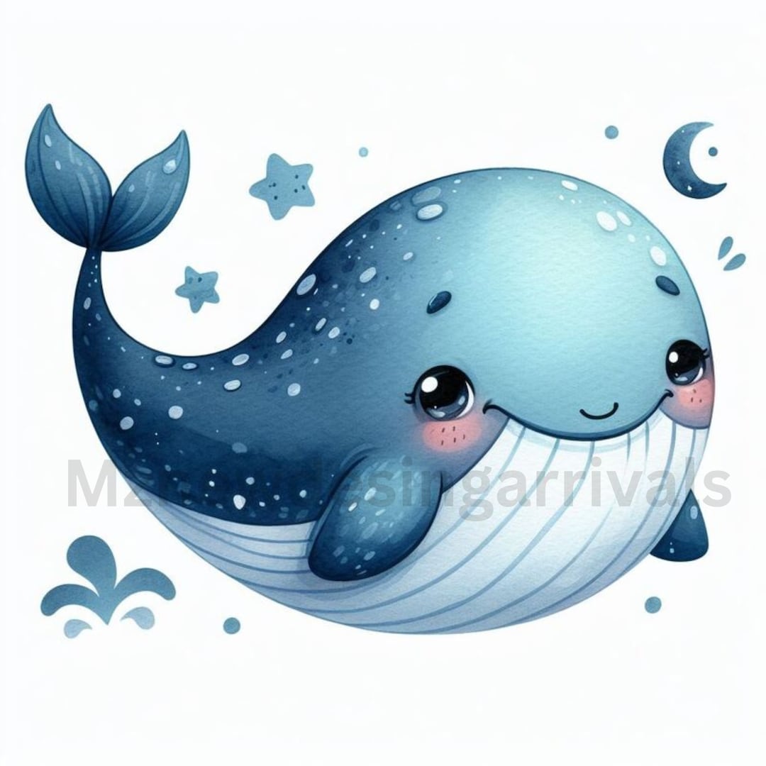 12 Cartoon Whale Clipart, Whale Illustration, Printable Watercolor ...