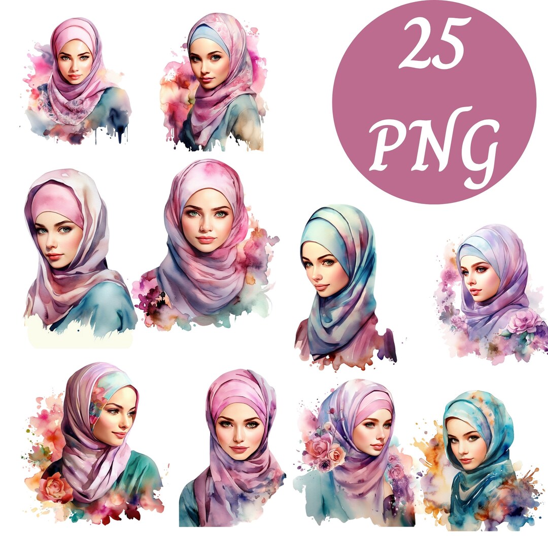 Watercolor Hijab Clipart Graphics Bundle PNG Instant Download ...
