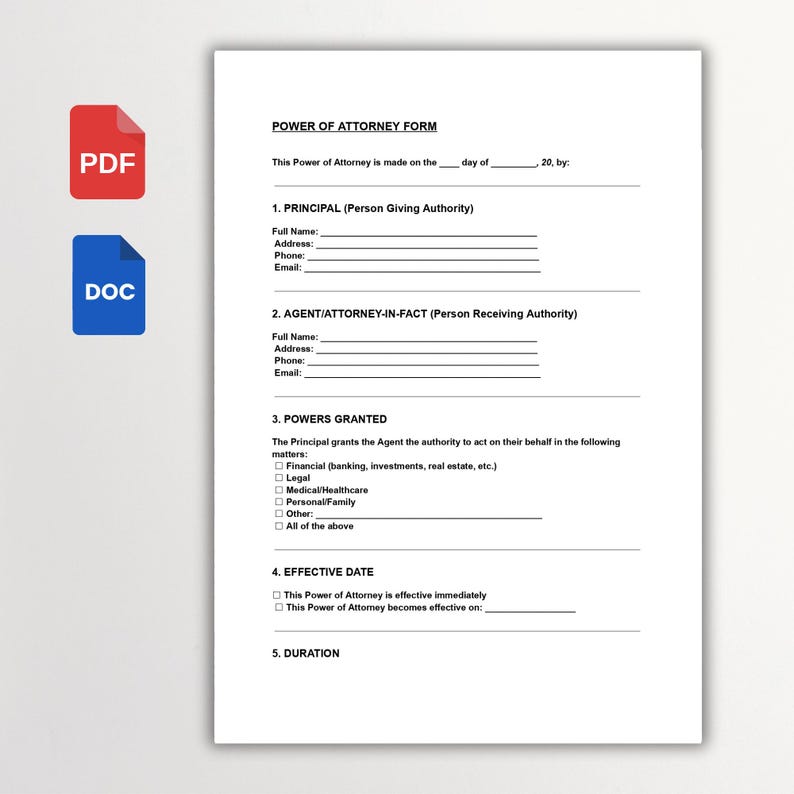 Editable Power of Attorney Form: Financial & Legal Matters (PDF, Word ...