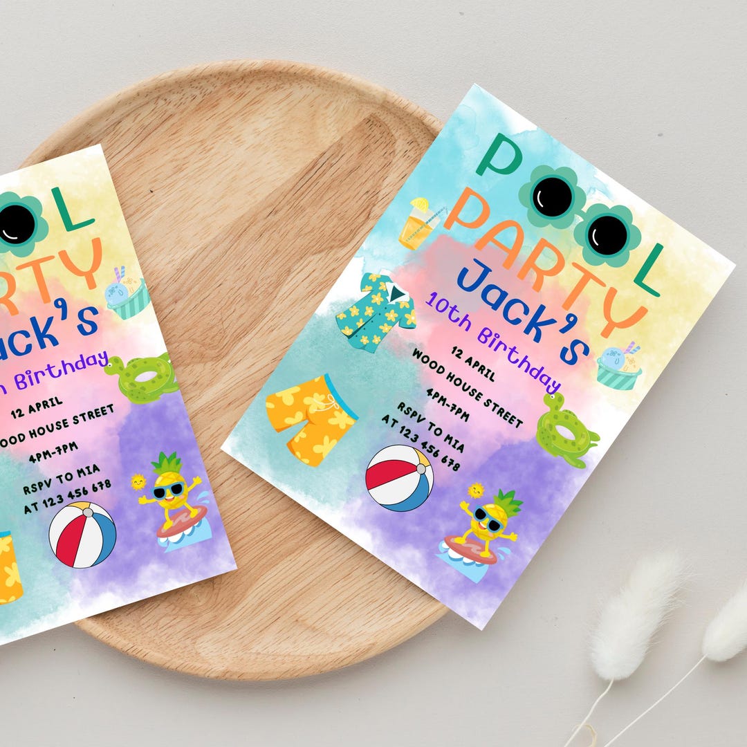 Pool Party Invitation, EDITABLE Swimming Party Invite, Tropical Boy ...