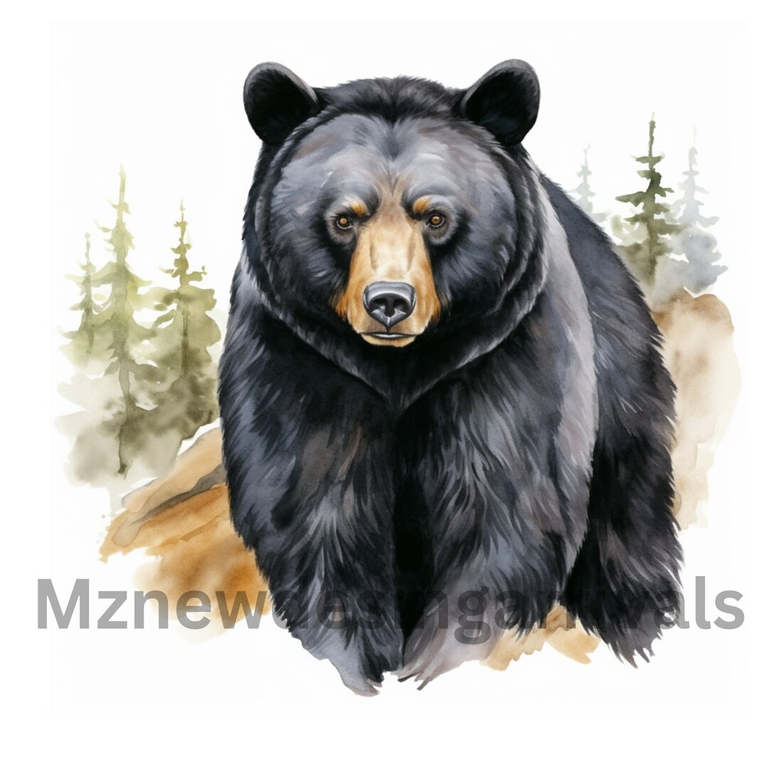 Watercolor Black Bear Clipart, 12 High Quality Jpgs, Nursery Art Card ...