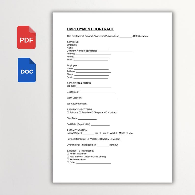 Employment Contract Agreement | Employee & Employer Agreement Template ...