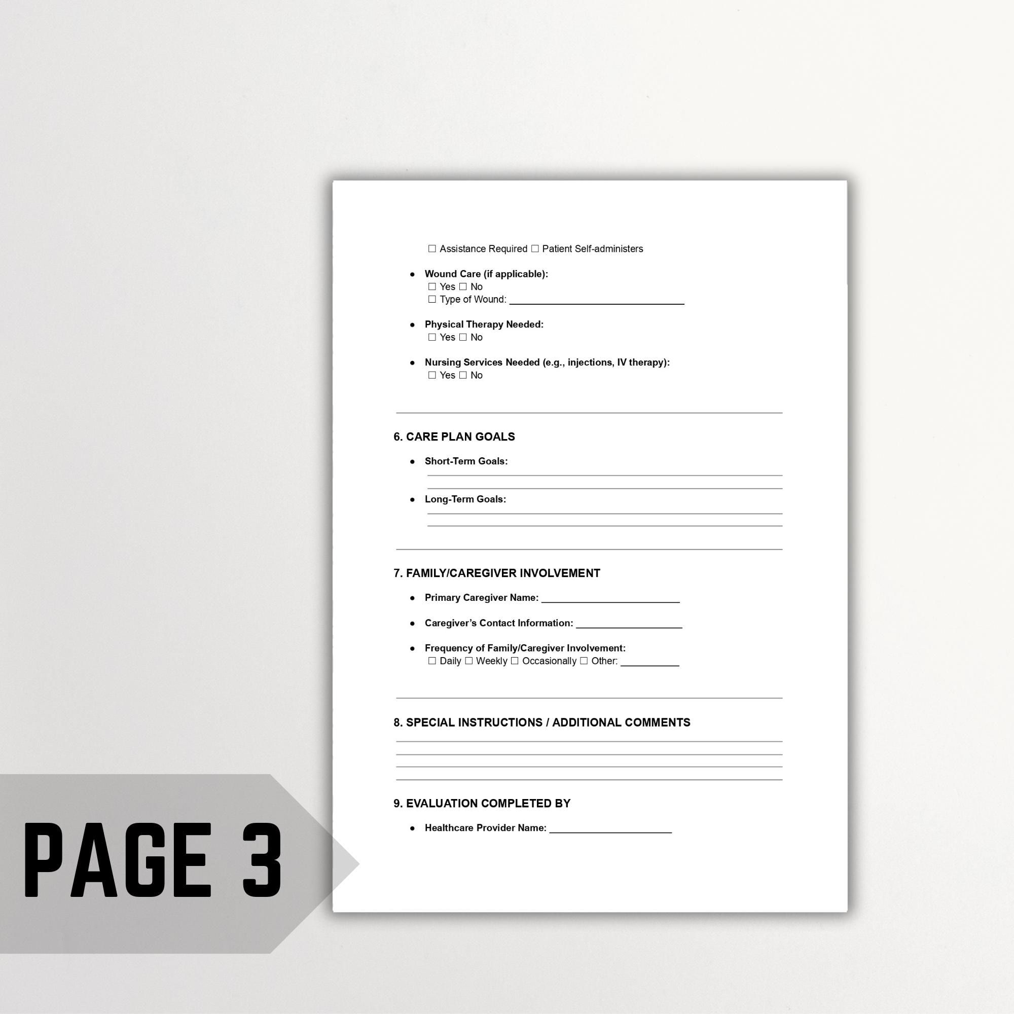 Home Health Care Evaluation Form | Patient Assessment Template ...
