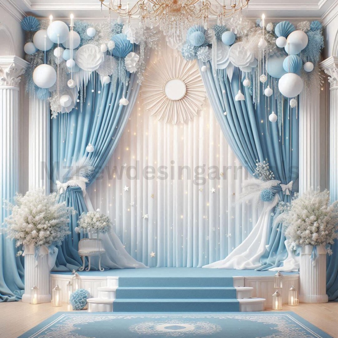 Light Blue and White Digital Backdrop School Colors Prom and Graduation ...