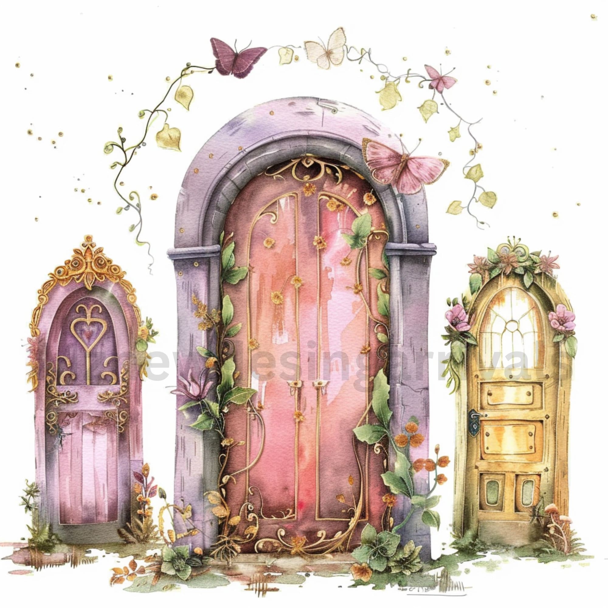 19 Floral Fairy Doors Clipart, Printable Watercolor Clipart, High ...