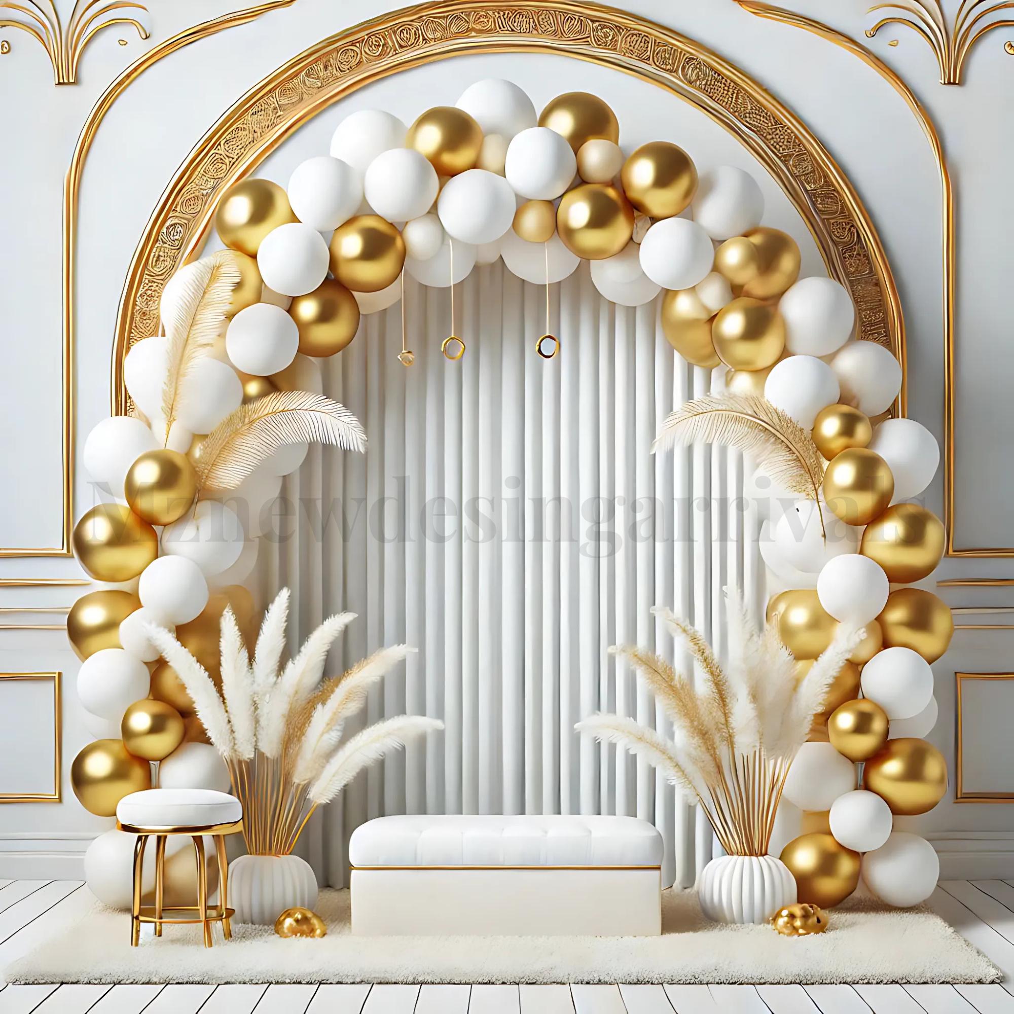 White & Gold Photography Backdrop: Elegant Celebration (digital ...