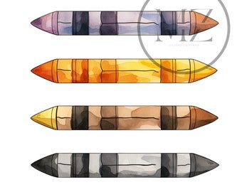Watercolor Crayons Clipart, Instant Download, Art Supplies PNG, 40 ...