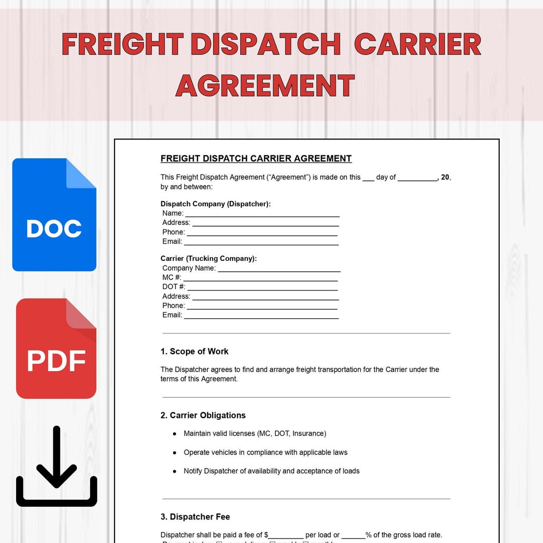 Freight Dispatch Carrier Agreement | Trucking Dispatch Contract ...