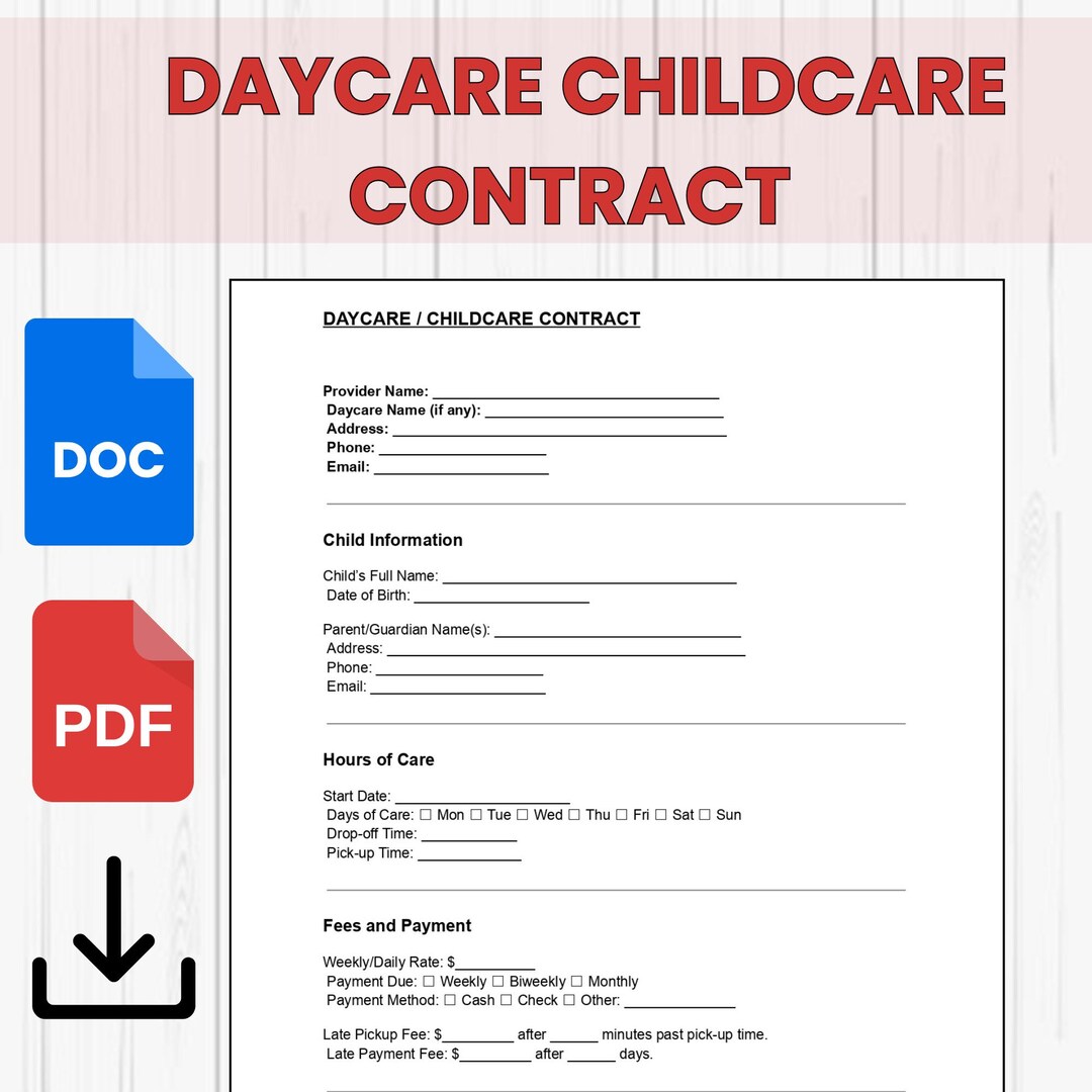 Daycare Childcare Contract | Parent and Provider Agreement Template ...