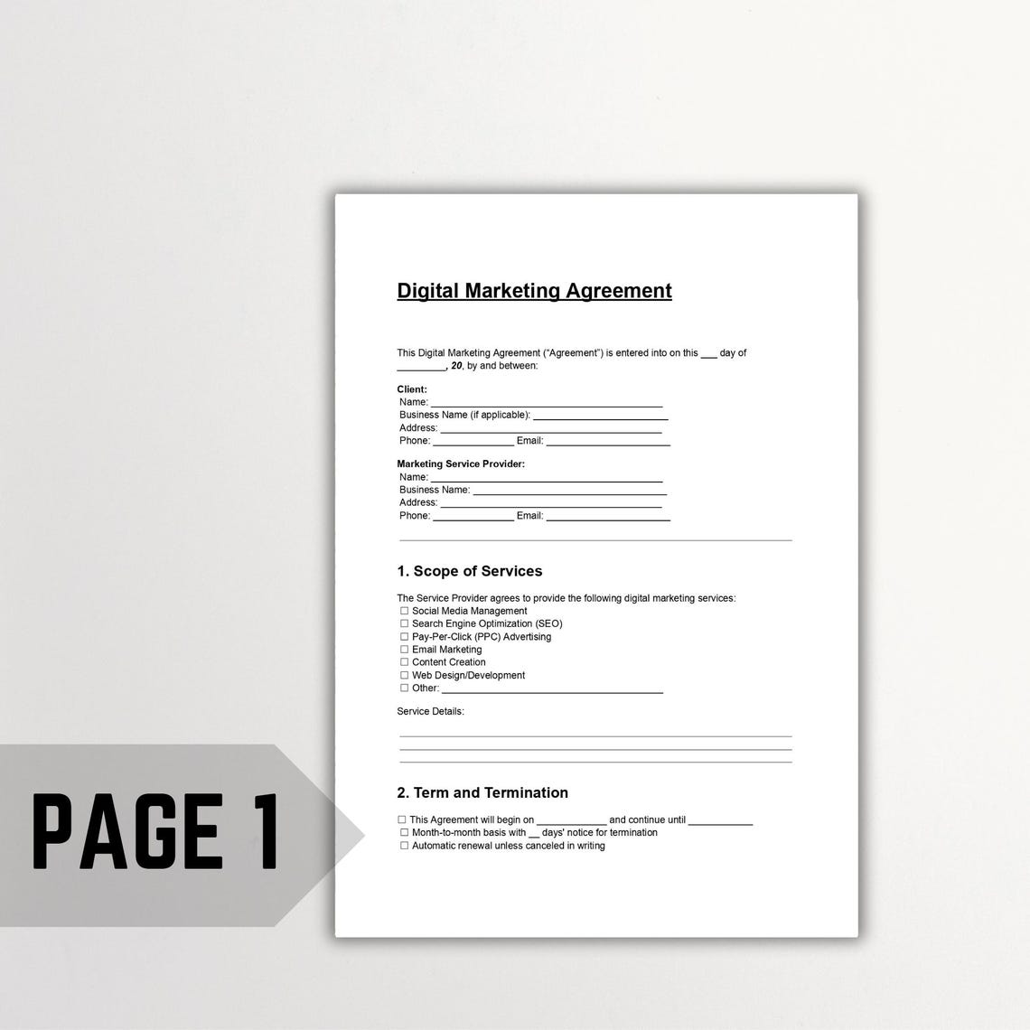 Digital Marketing Agreement Template | Editable Contract for Marketing ...