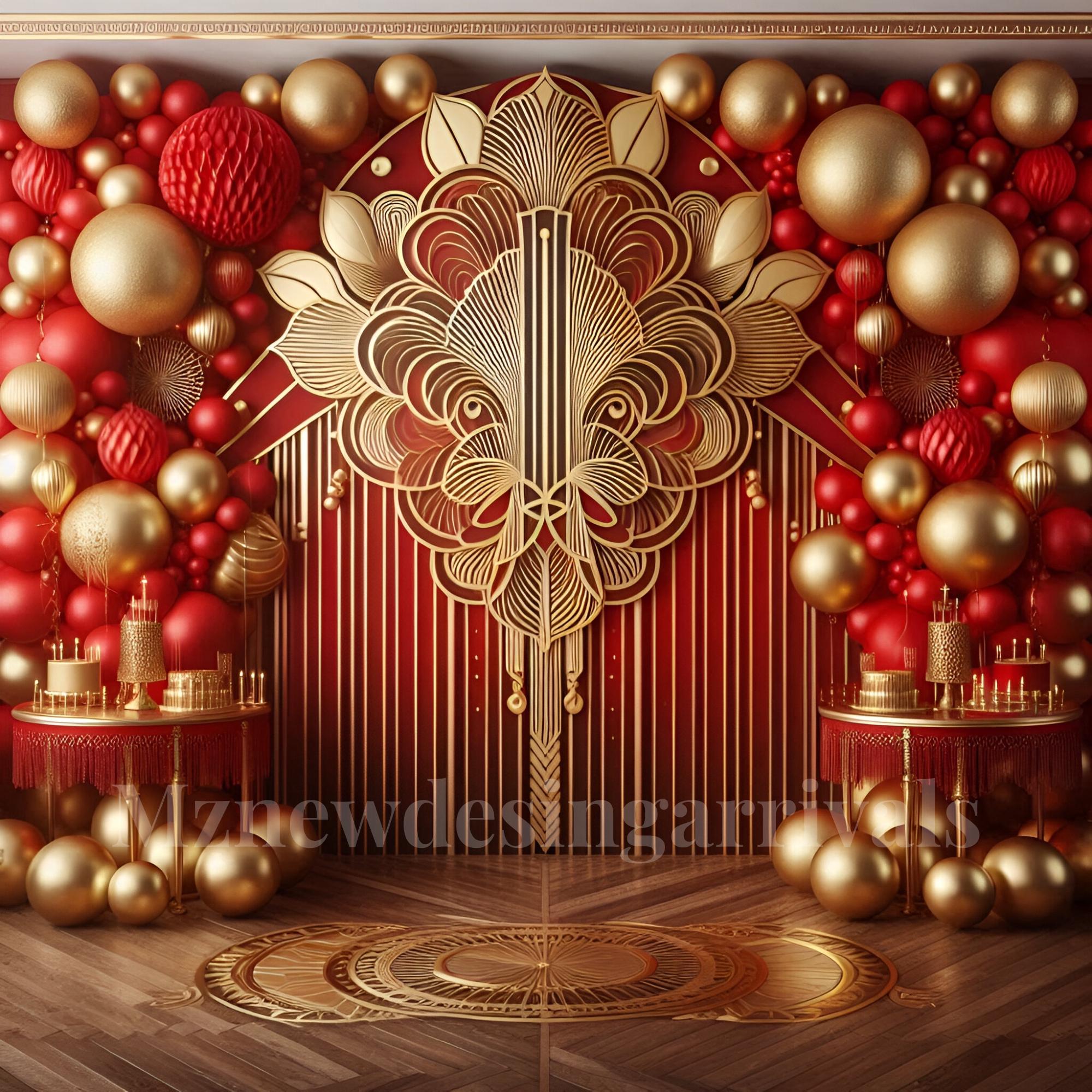 Red & Gold Photography Backdrop: Modern Celebration Design (digital ...