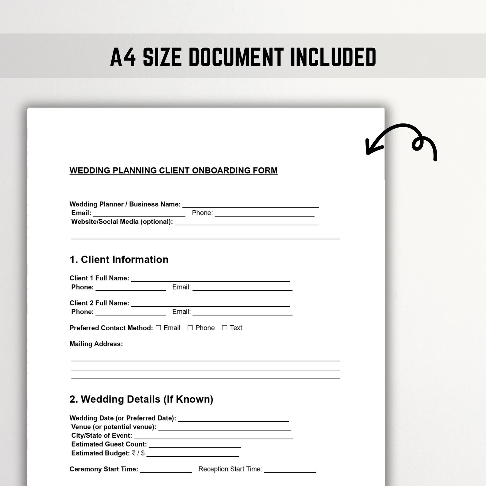 Wedding Planning Client Onboarding Form: Editable Bridal Intake ...