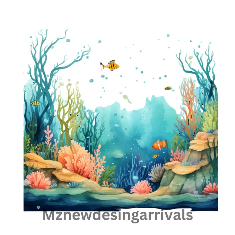 Watercolor Tropical Reef Clipart Ocean Seascape Coral Reefs, Beach ...