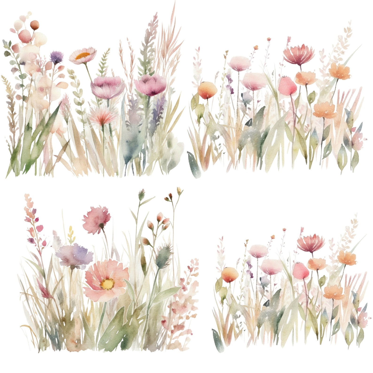 10 Wildflowers Border Clipart, Digital Clipart, Watercolor Clipart ...