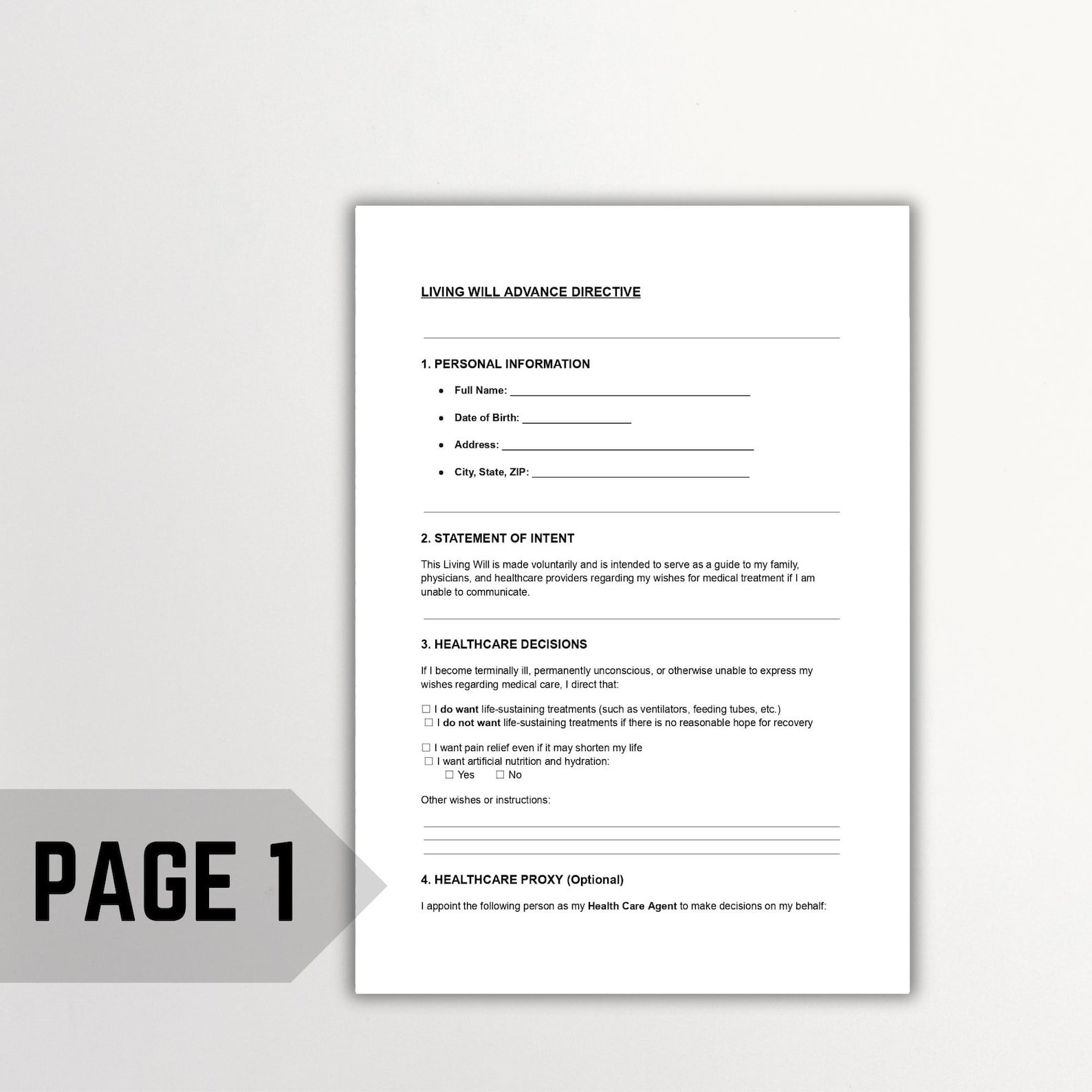 Living Will & Advance Directive Template: Editable End-of-life Document ...