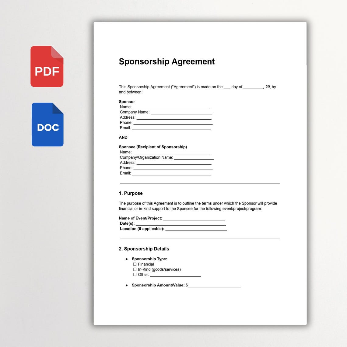 Sponsorship Agreement Template | Editable Sponsorship Contract | PDF ...