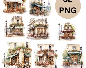 Paris Cafe Clipart Watercolor Set, Parisian Restaurant, French Cafe ...
