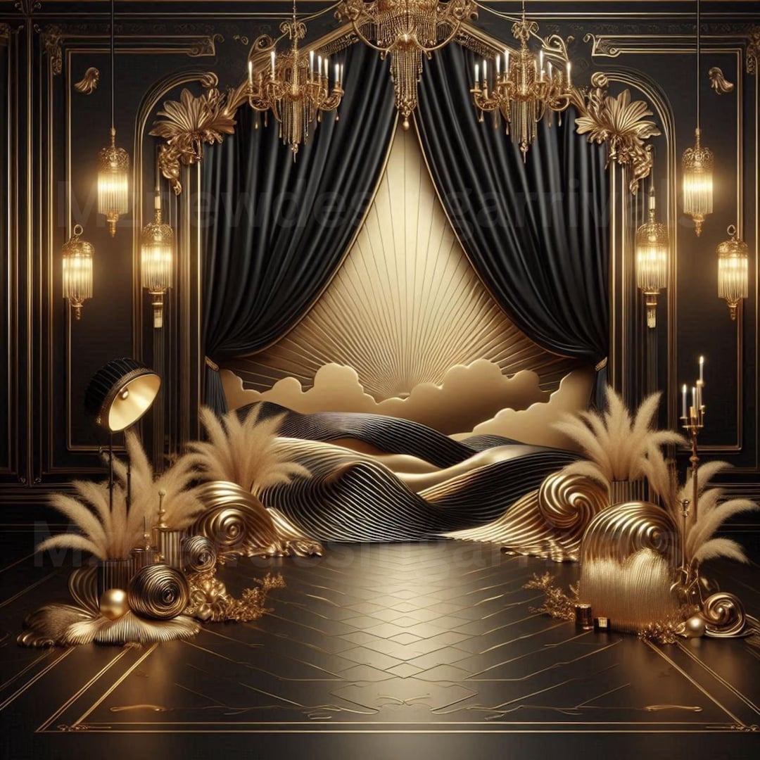 Black & Gold Photography Backdrop: Modern Birthday Anniversary (digital ...