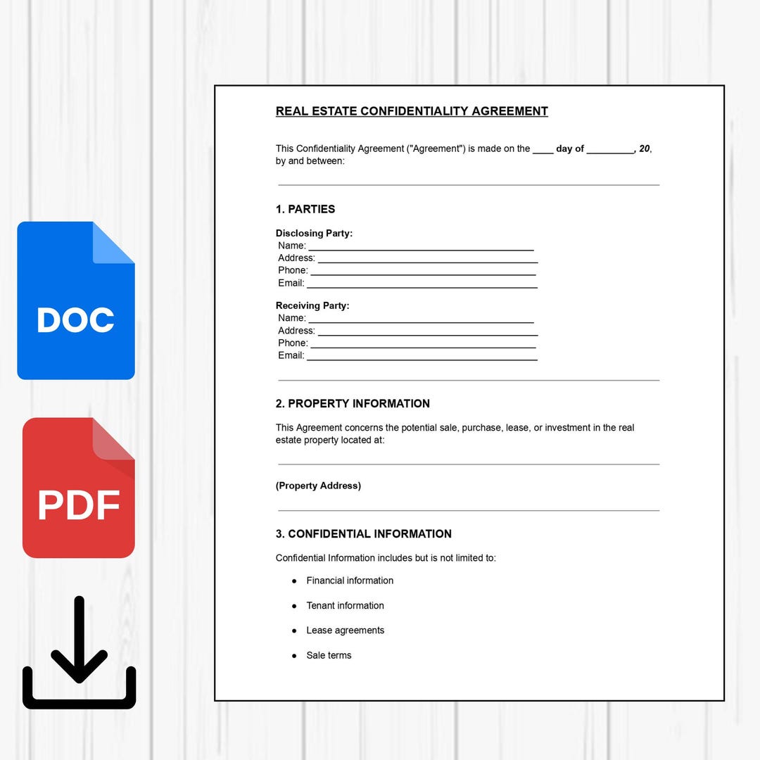 Real Estate Confidentiality Agreement | Editable NDA Template for ...