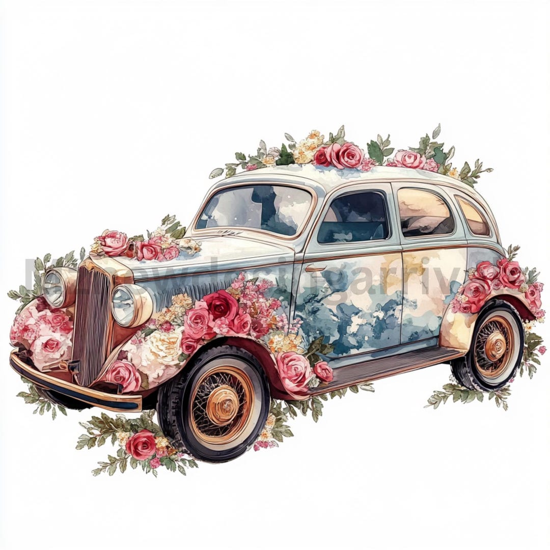 Victorian Car Clipart, Floral Car, Vintage, Printable Watercolor ...
