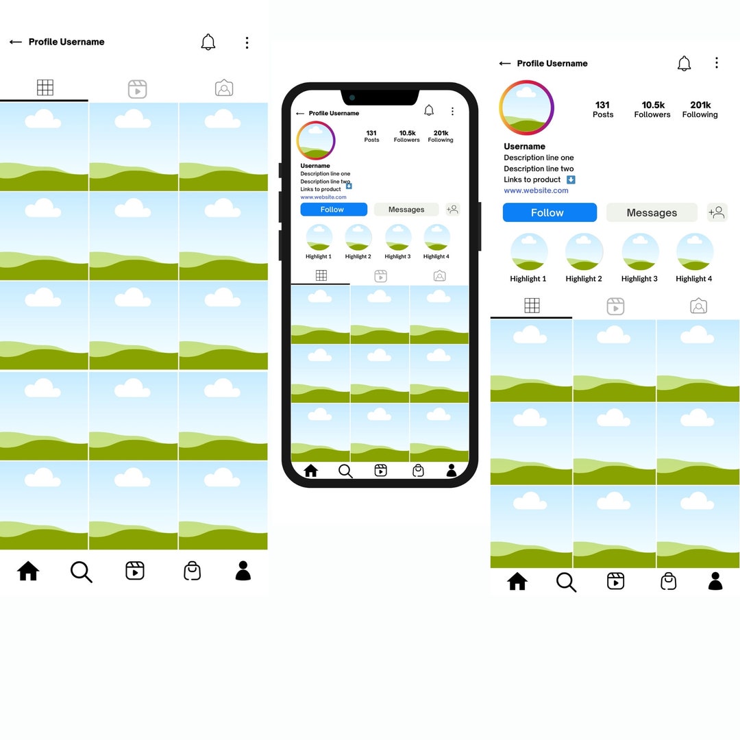 Instagram Profile Mock-up Editable Canva Templates for Feed, Reels ...