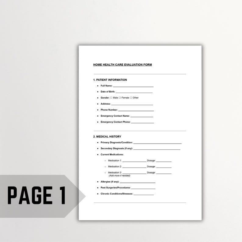 Home Health Care Evaluation Form | Patient Assessment Template ...