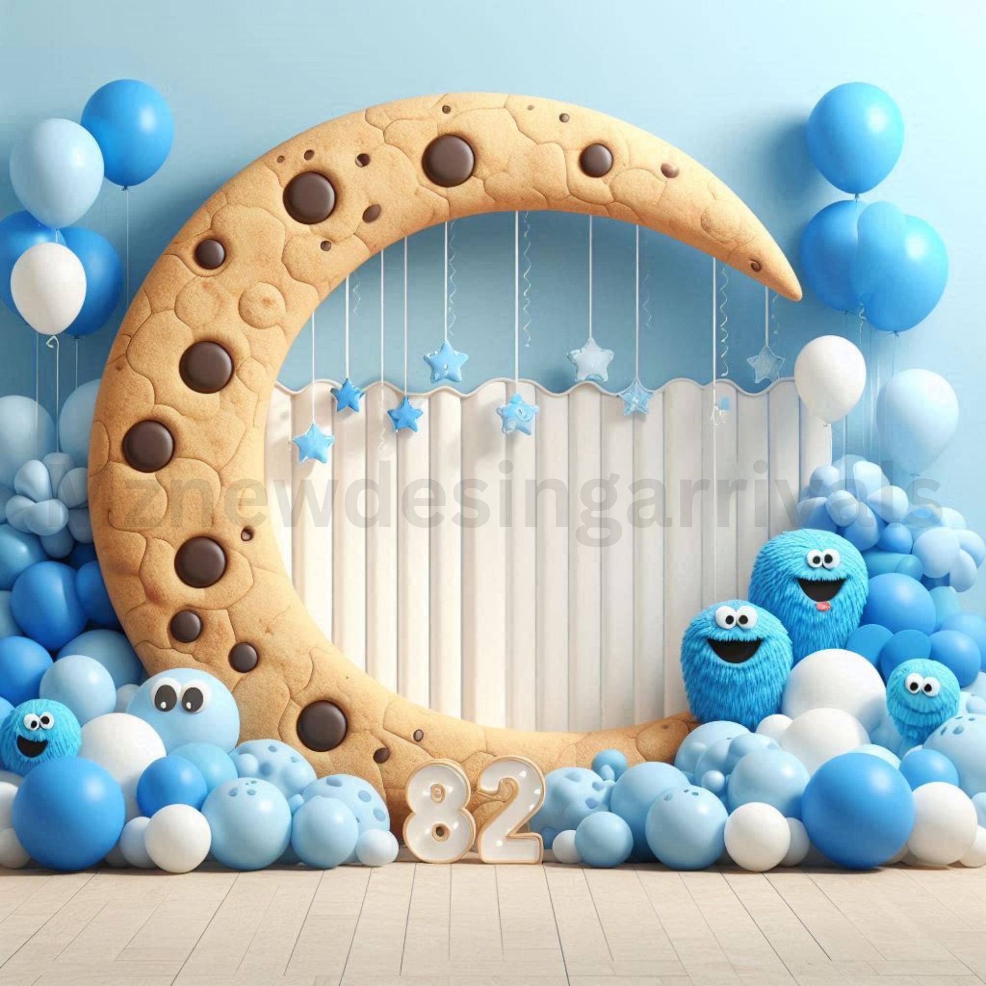 Cookie First Birthday Digital Backdrop: Blue Balloons Cake Smash (8 JPG ...