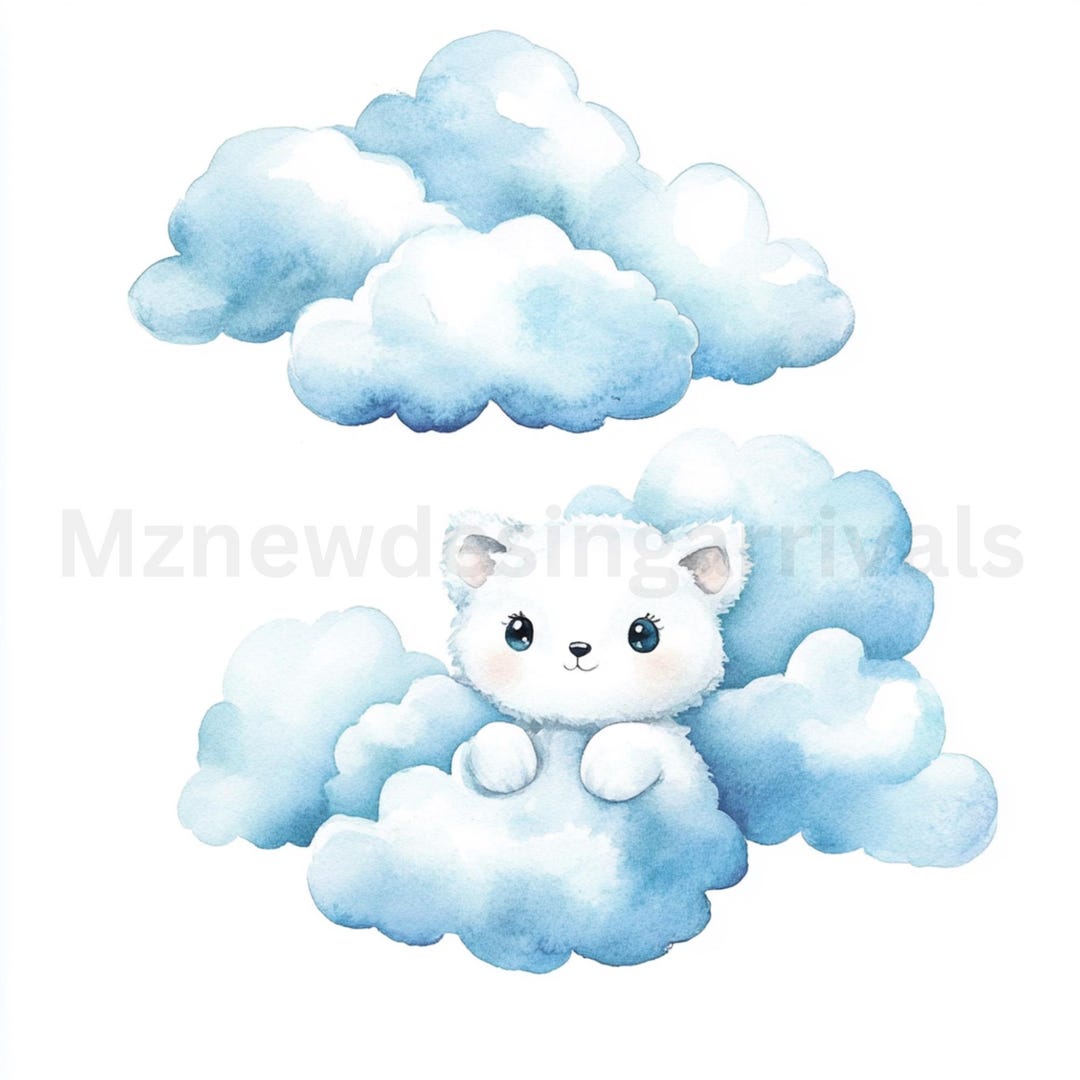 Animals in Clouds Clipart, Nursery Prints, Printable Watercolor Clipart ...