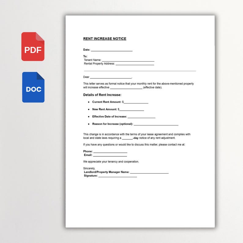 Rent Increase Notice Template | Rental Rate Adjustment Letter ...