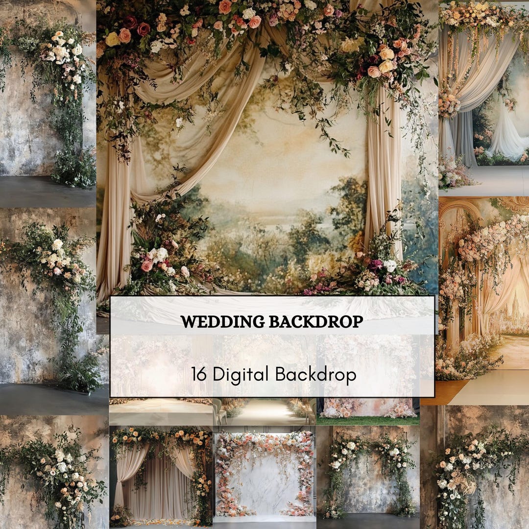 Floral Wedding Digital Backdrop | Photography Background & Overlays ...
