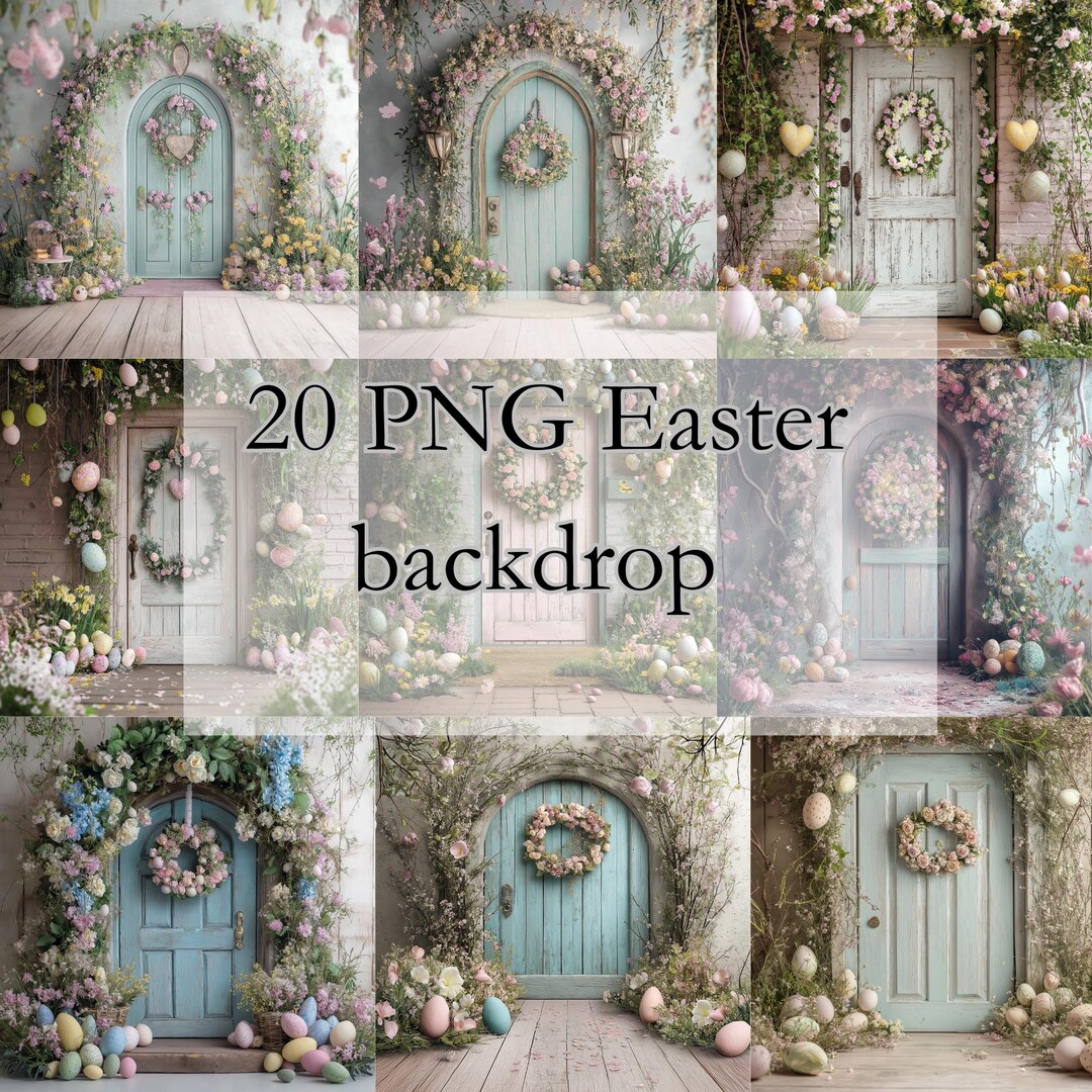 Vintage Easter Digital Backdrops, 20 Png Floral Door Spring Digital ...