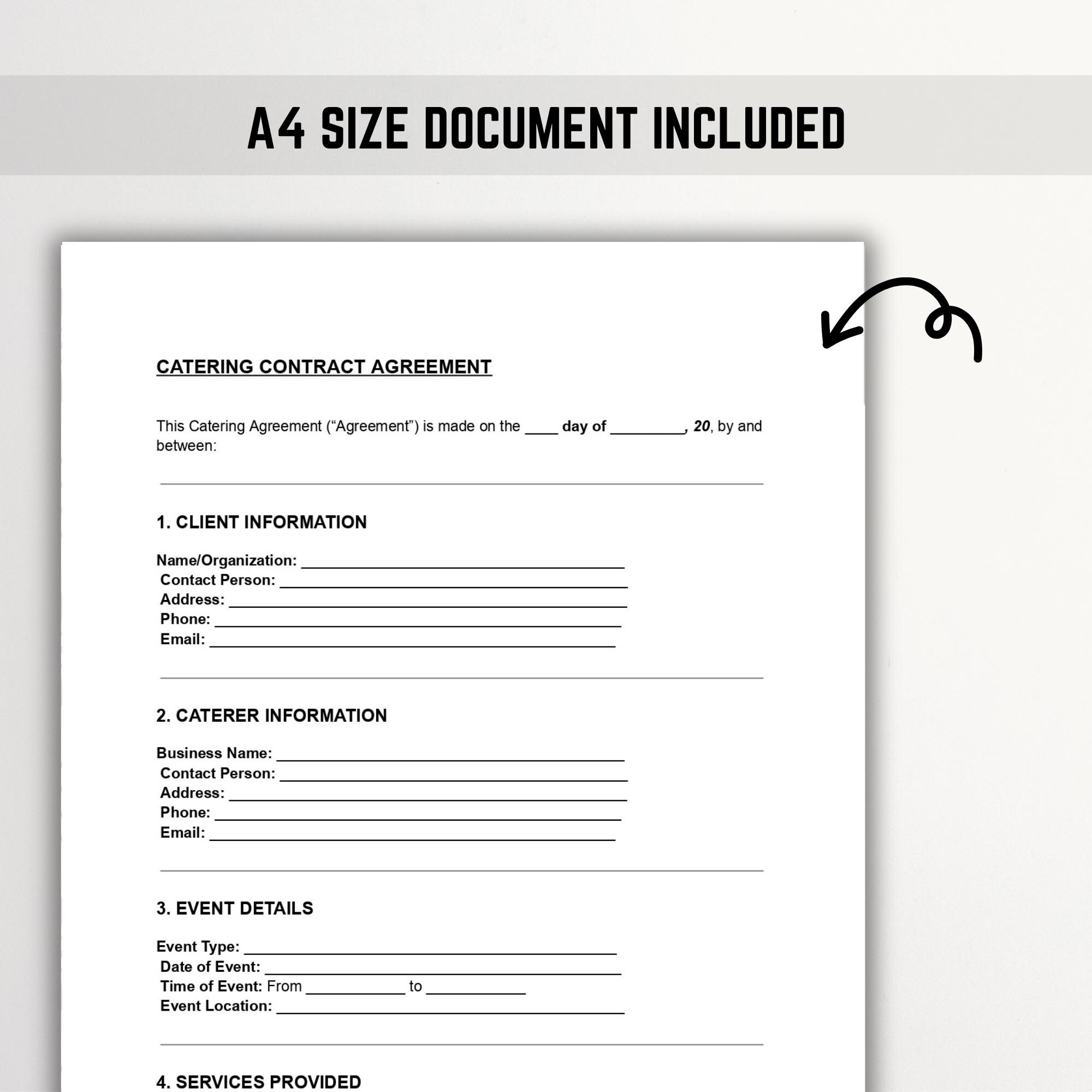 Editable Catering Contract Template: Service Agreement (PDF, Word ...