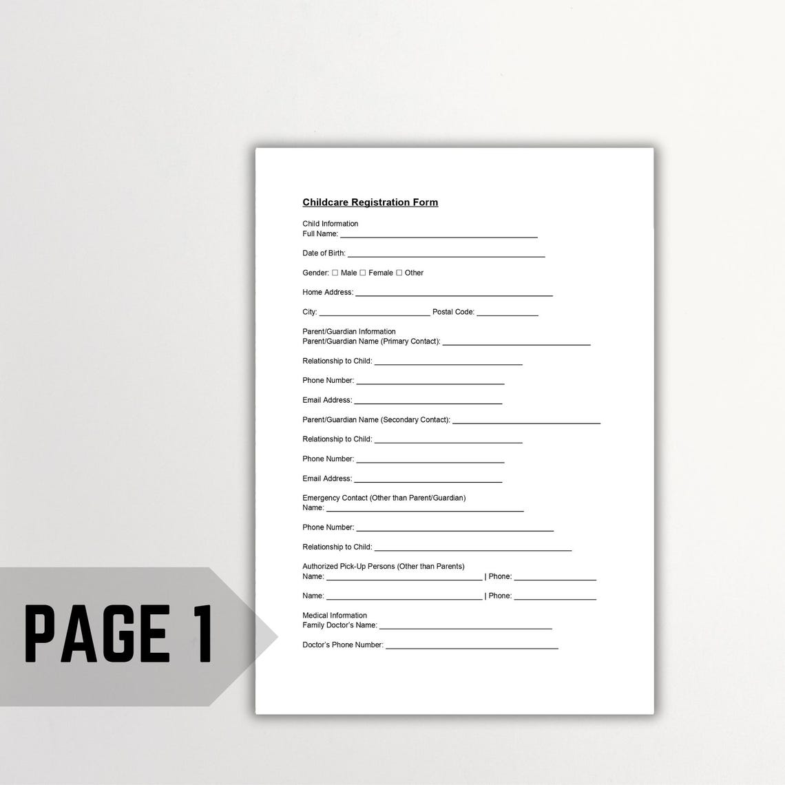 Childcare Registration Form Template – DOC ,PDF – Editable, Printable ...