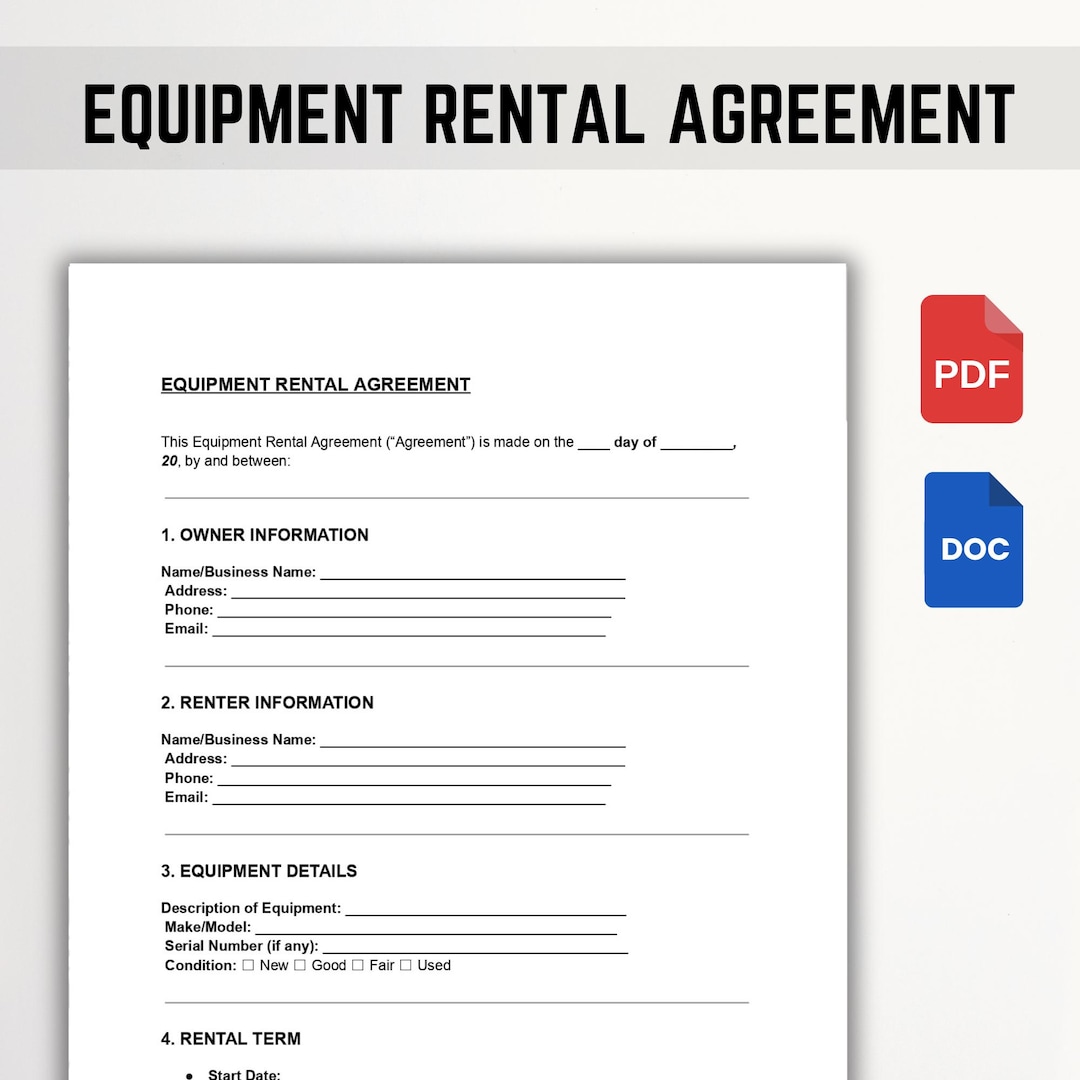 Equipment Rental Agreement Template | Editable Equipment Lease Contract ...