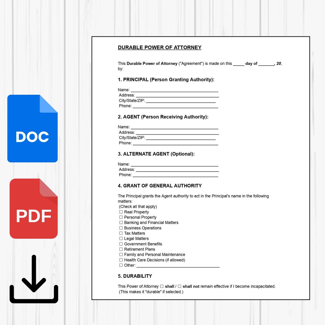 Durable Power of Attorney Template | Printable & Editable POA Form ...