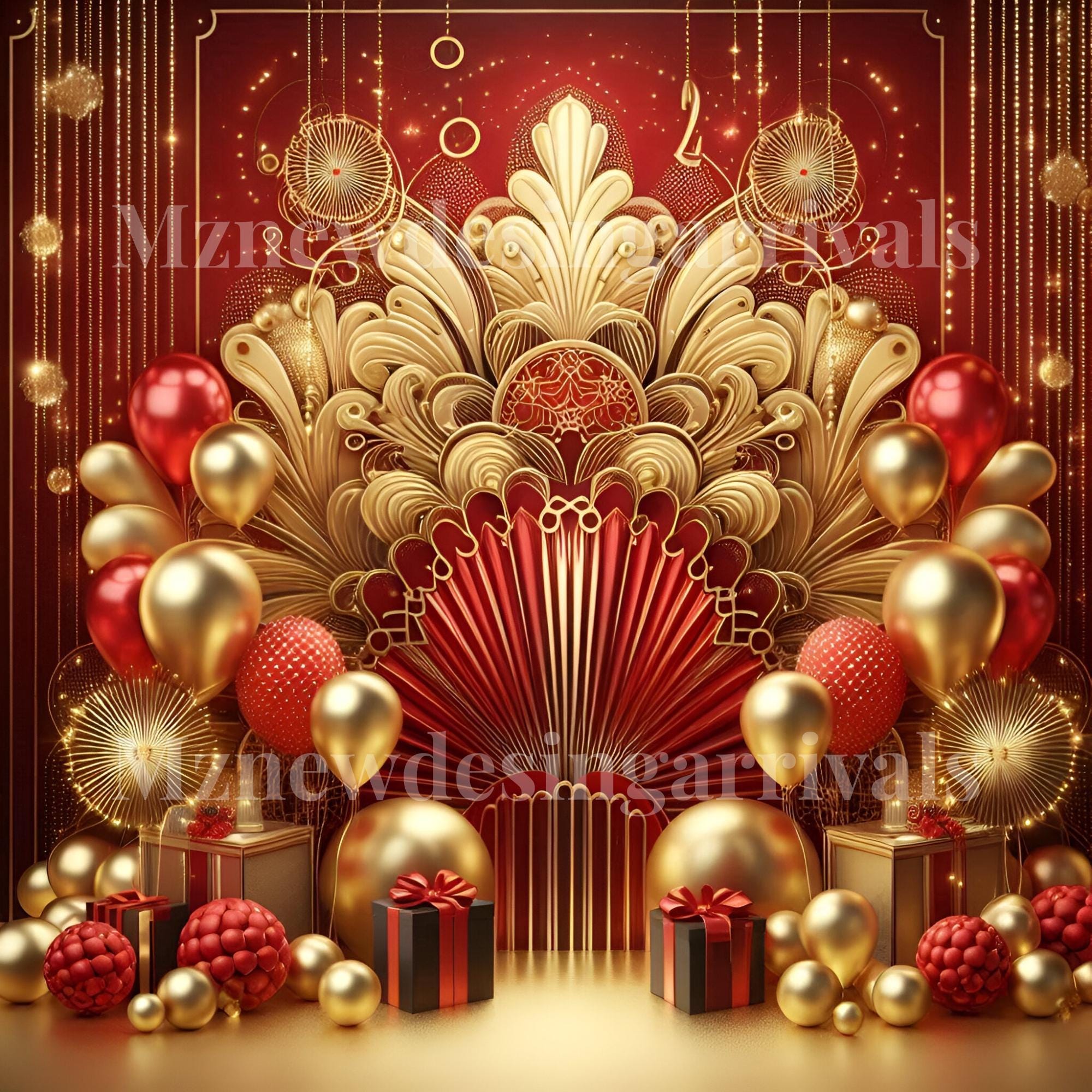 Red & Gold Photography Backdrop: Modern Celebration Design (digital ...