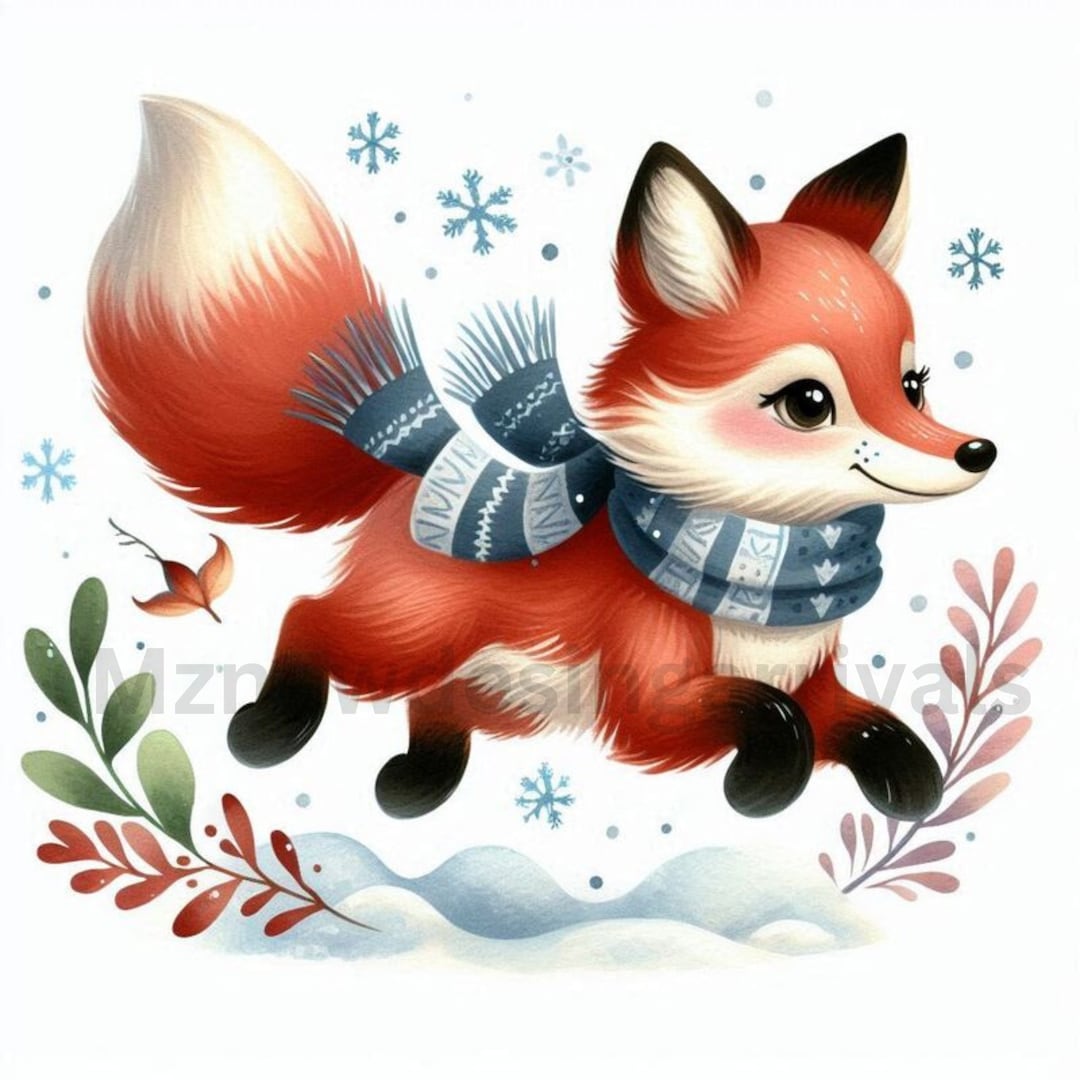7 Winter Fox Clipart, Running Fox, Printable Watercolor Clipart, High ...