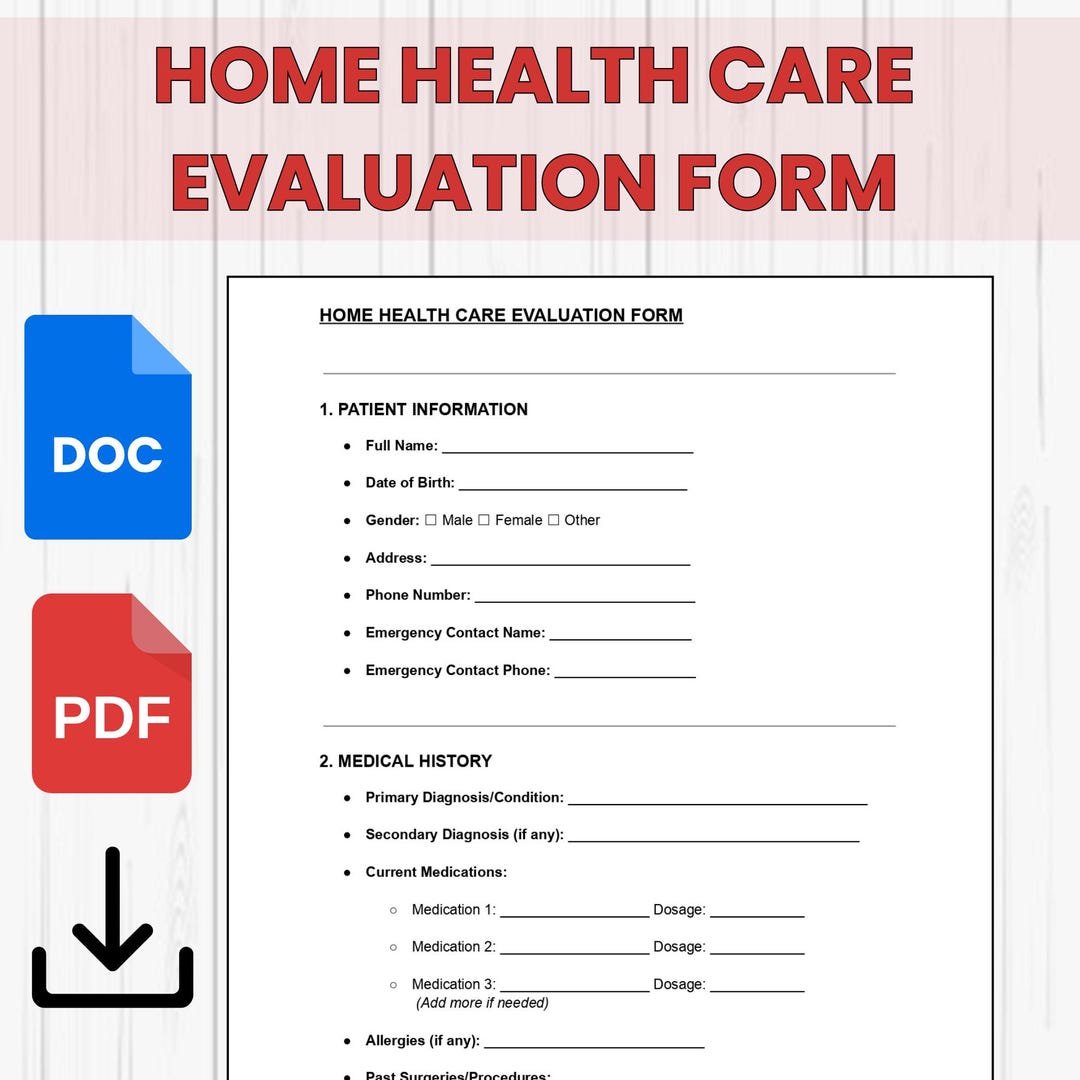 Home Health Care Evaluation Form | Patient Assessment Template ...