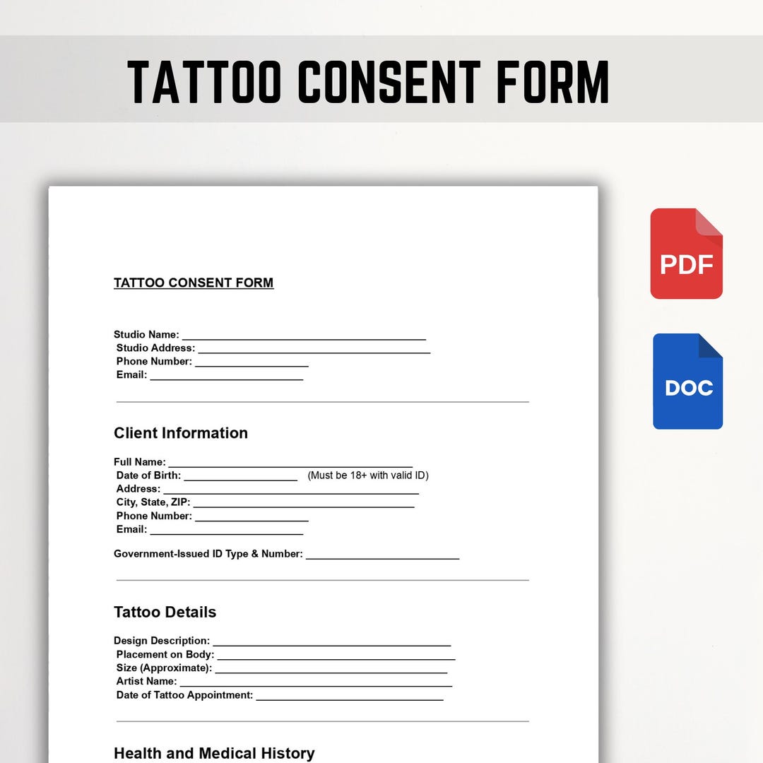 Tattoo Consent Form Template – DOC PDF – Editable, Printable Waiver ...