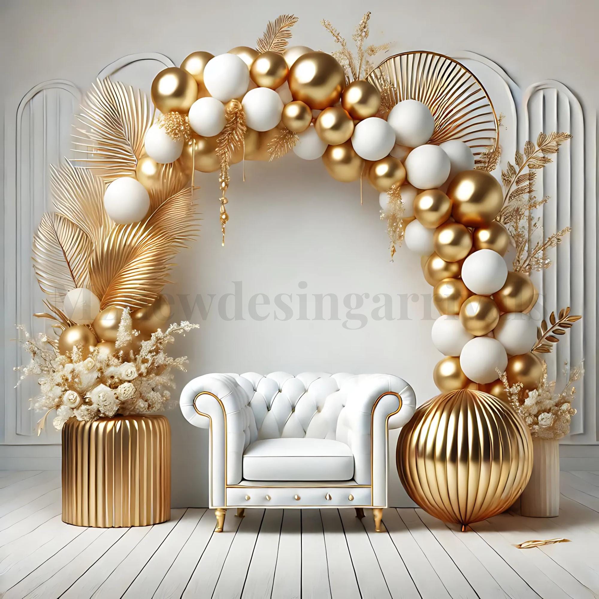 White & Gold Photography Backdrop: Elegant Celebration (digital ...