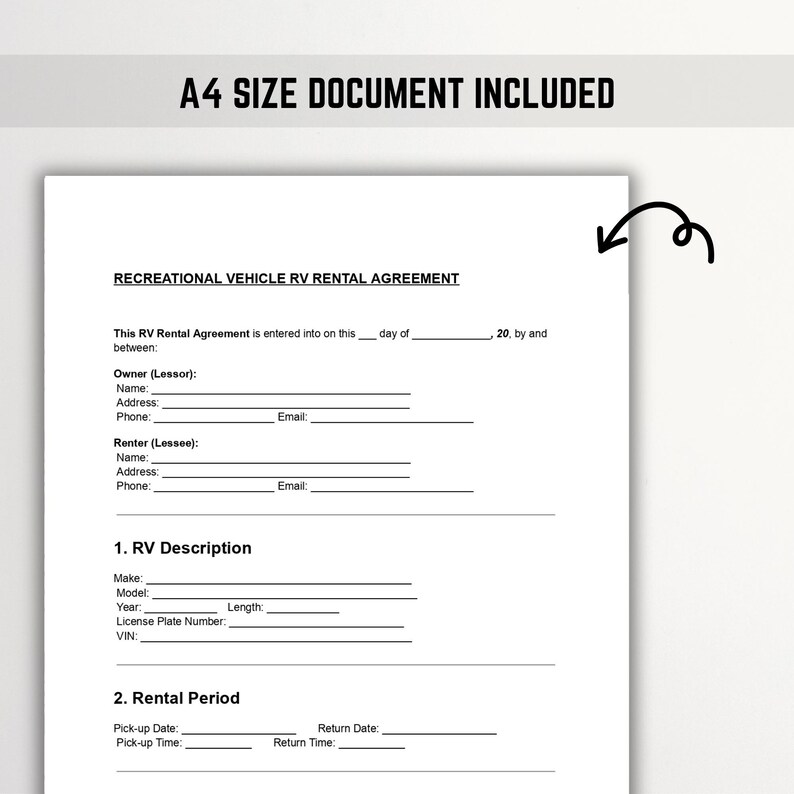 RV Rental Agreement Template: Editable Motorhome Lease (DOC & PDF) - Etsy