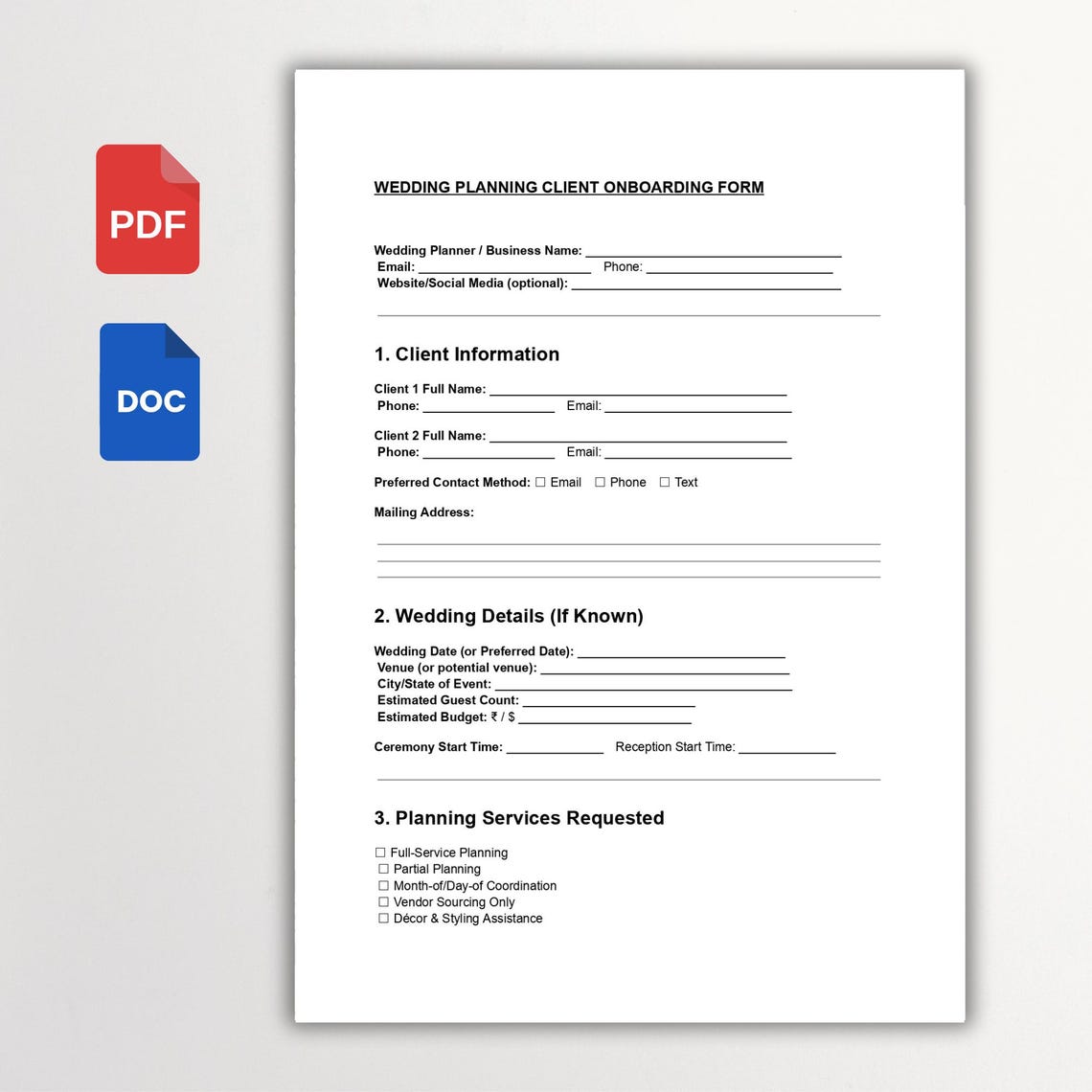 Wedding Planning Client Onboarding Form: Editable Bridal Intake ...