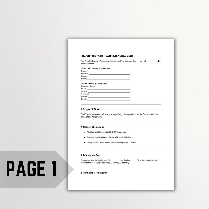 Freight Dispatch Carrier Agreement | Trucking Dispatch Contract ...