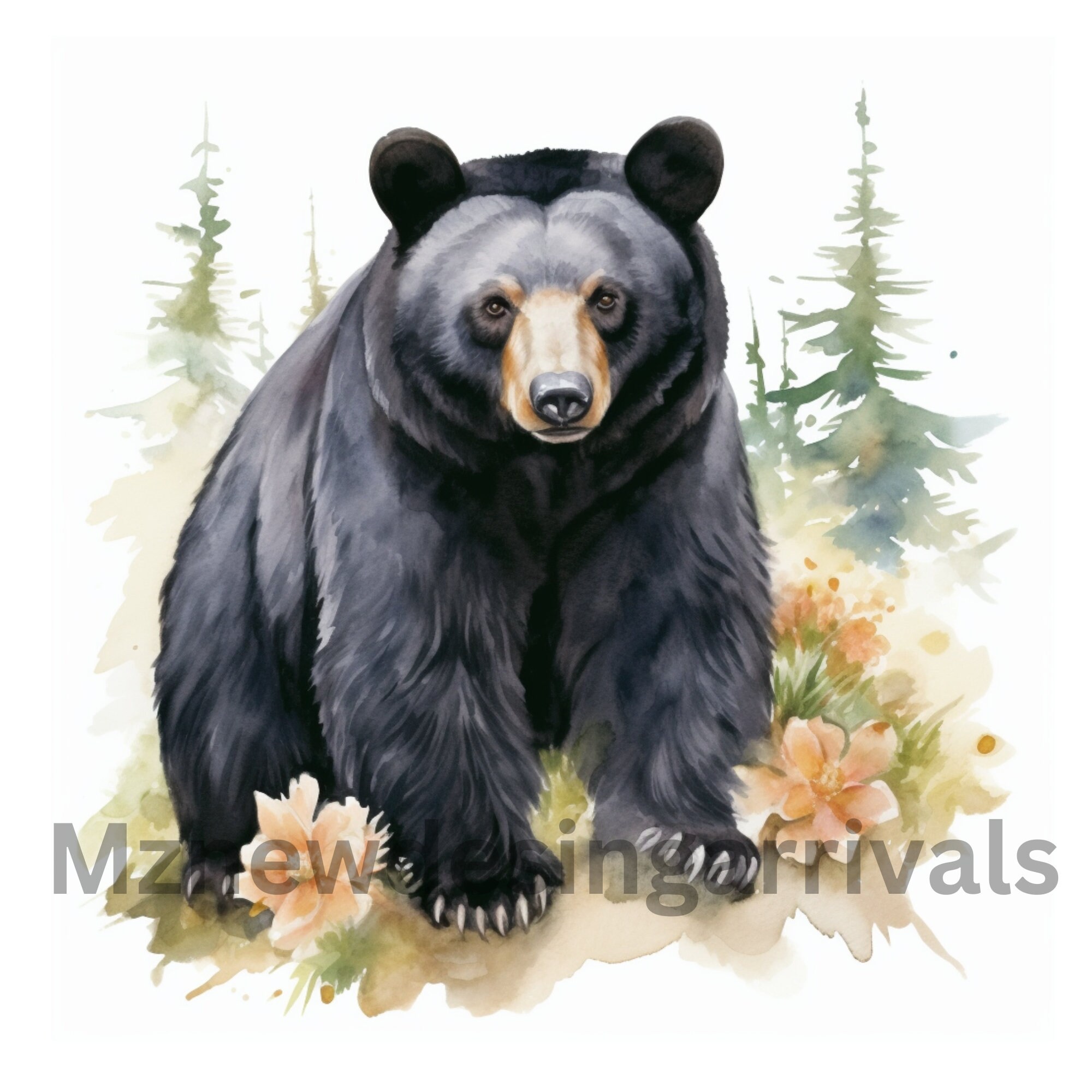 Watercolor Black Bear Clipart, 12 High Quality Jpgs, Nursery Art Card ...