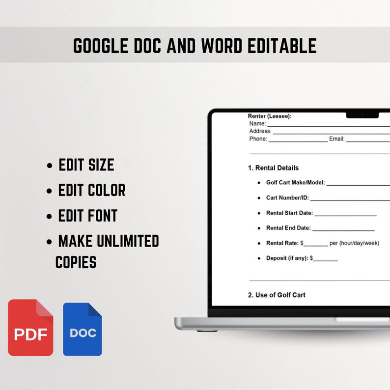 Golf Cart Rental Agreement Template: Editable DOC & PDF Form - Etsy