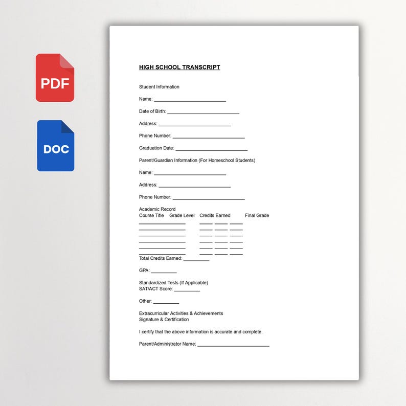 High School Transcript Template | Editable Homeschool Transcript ...
