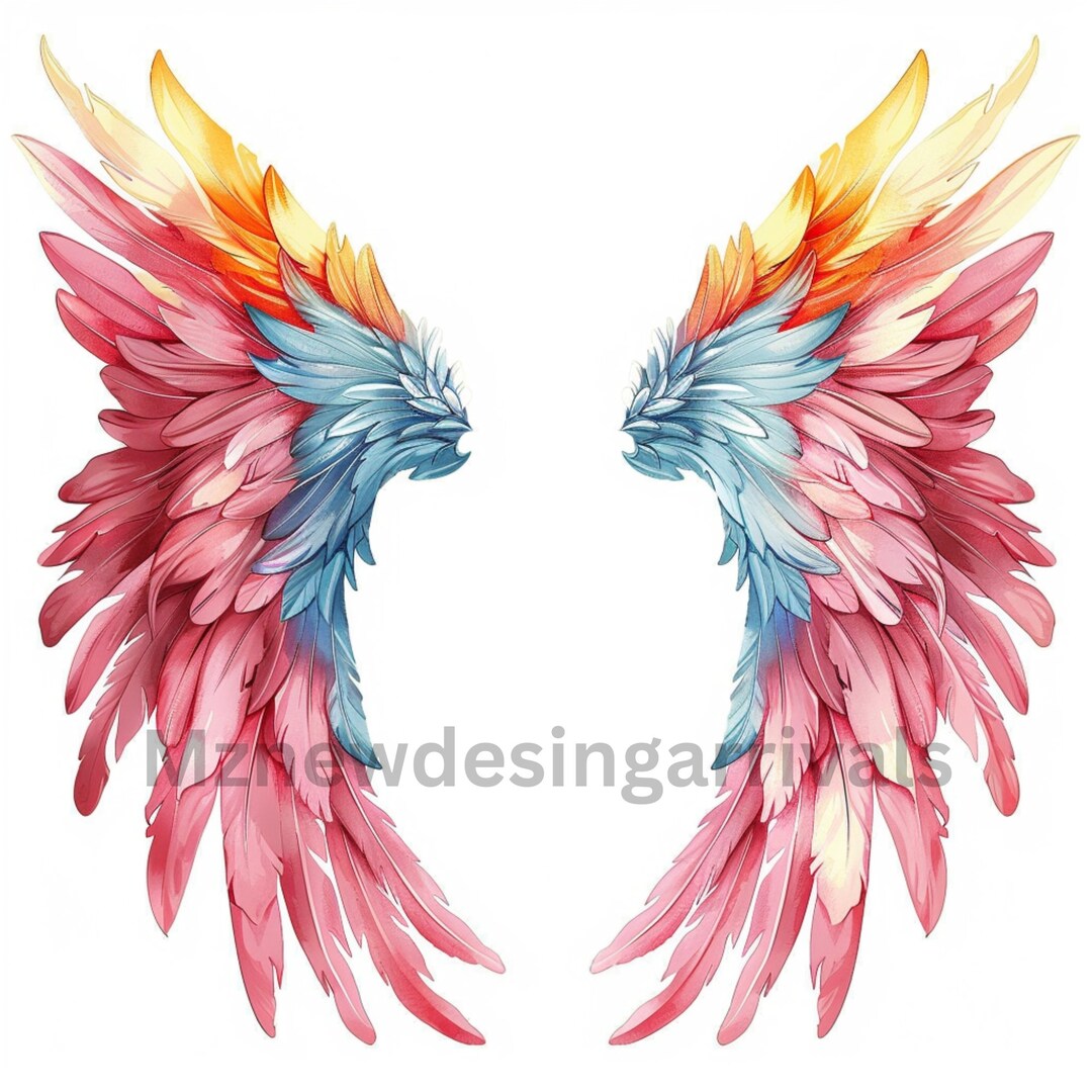 11 Angel Wings Clipart, Coloured Wings Clipart, Digital Clipart ...