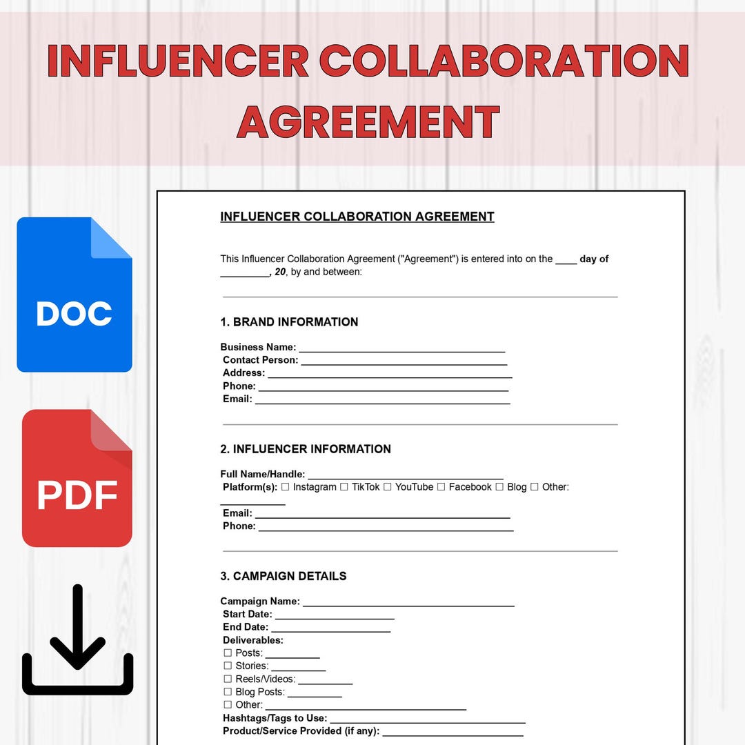Influencer Collaboration Agreement Template | Editable Social Media ...